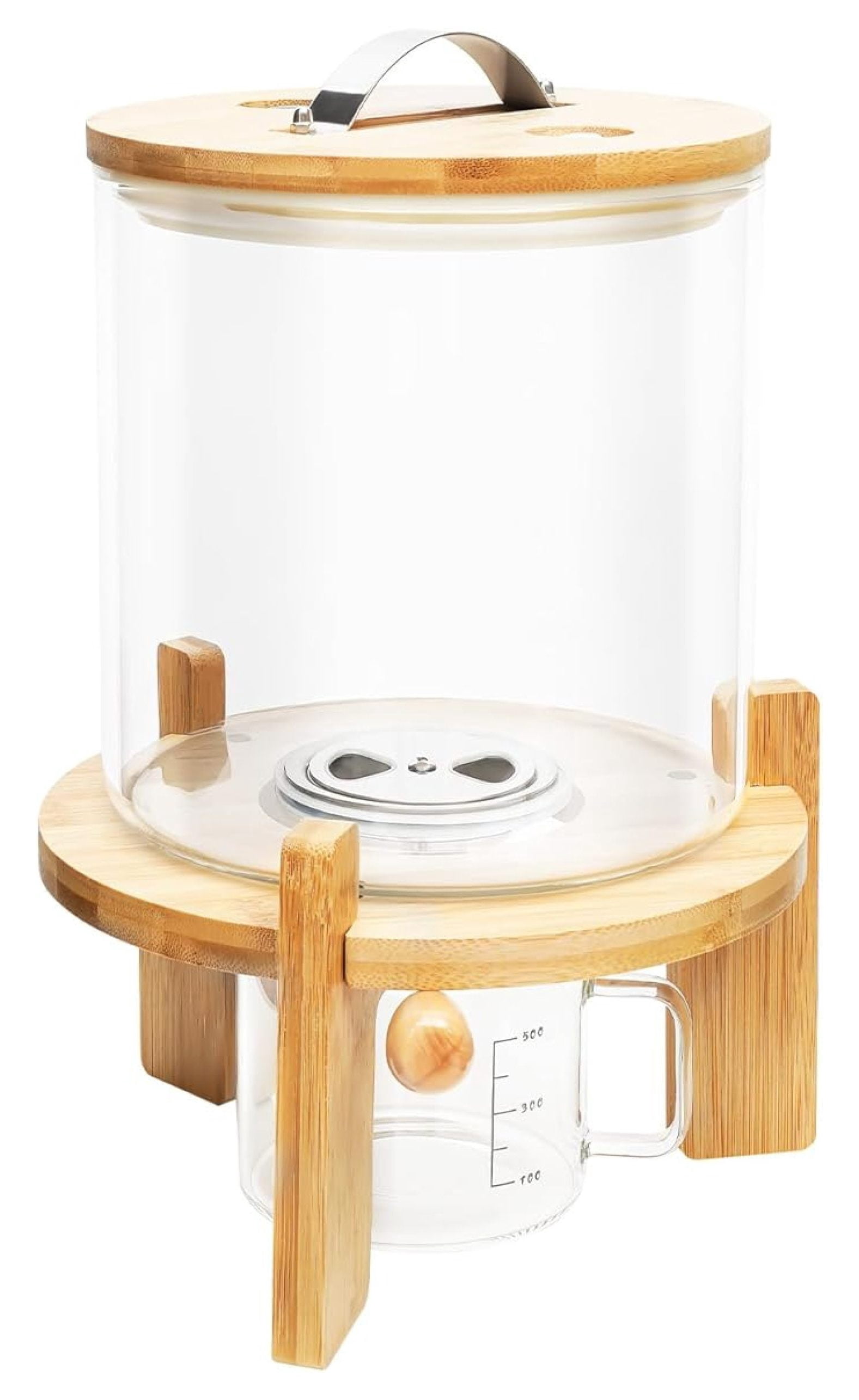 5L Glass Rice Dispenser with Wooden Stand - Grain Storage Container ...