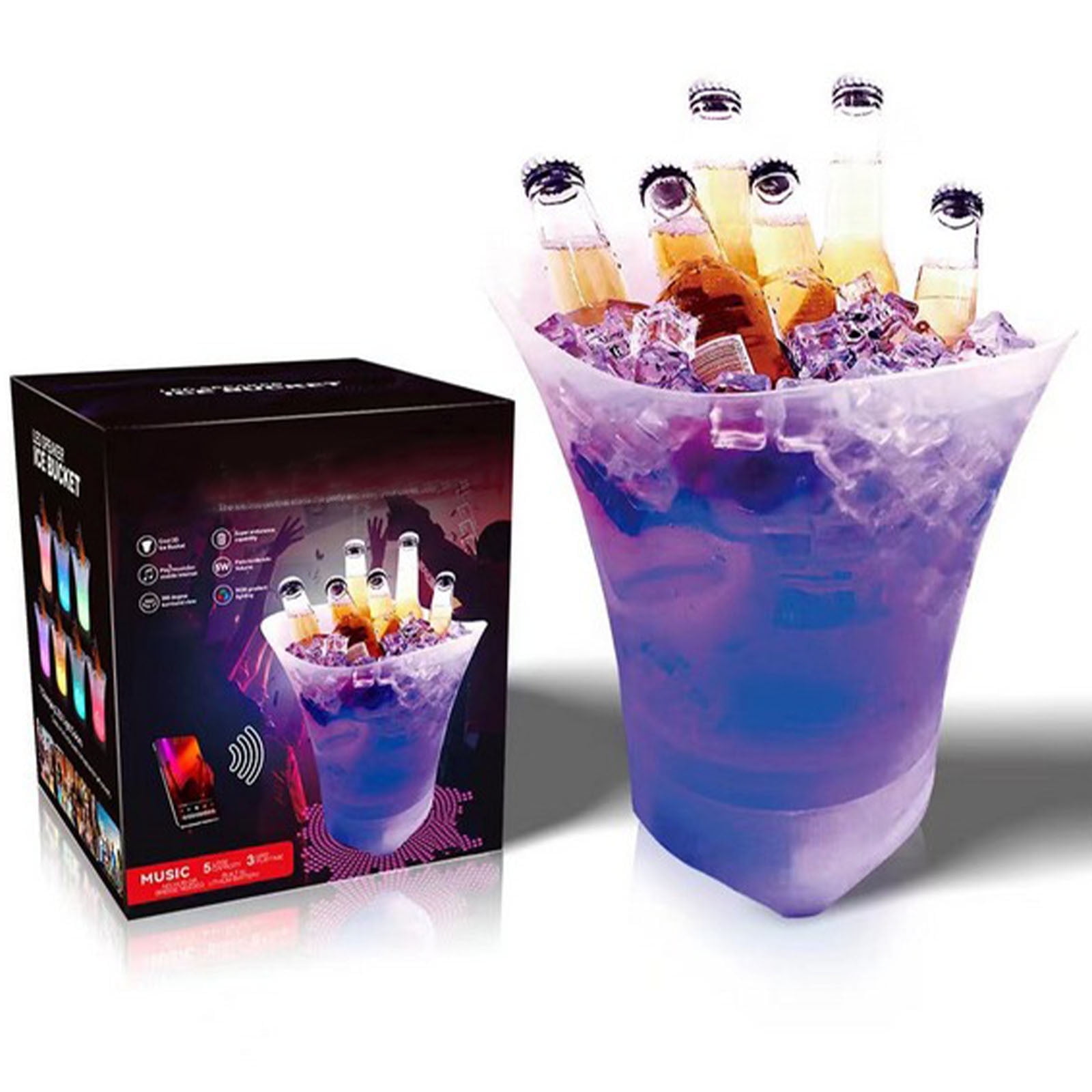 5L LED Ice Bucket with Bluetooth Speaker, Portable LED Wine Bucket for Champagne, Cocktail, Bar ...