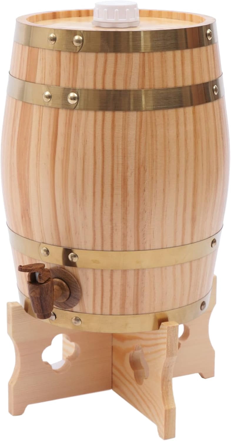 5L Wooden Wine Barrel Premium Pine Wood Barrel Stand Upright Wood Wine ...