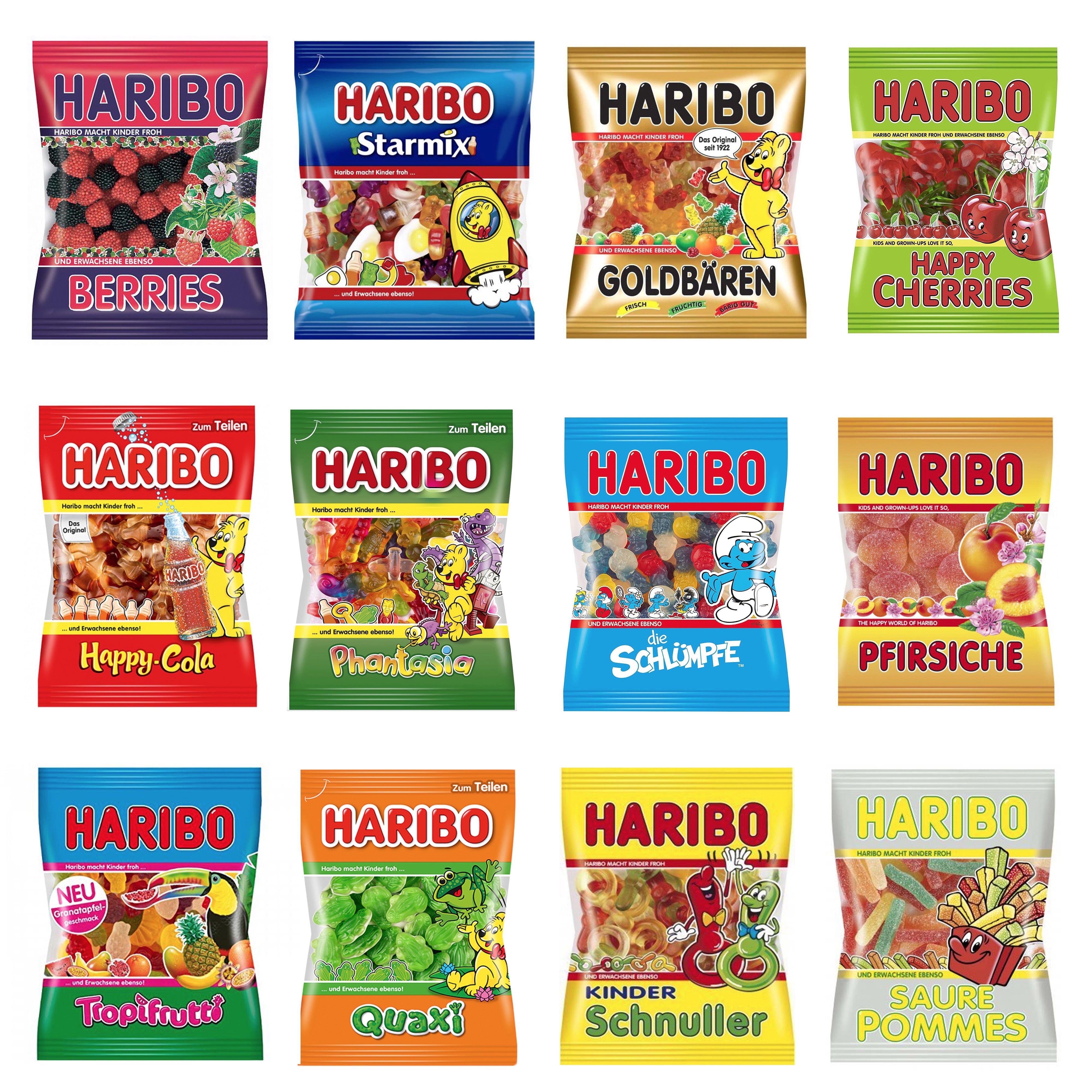 5LB German Haribo Gummy Candy Bulk Assortment - Variety of 5oz Dye Free ...