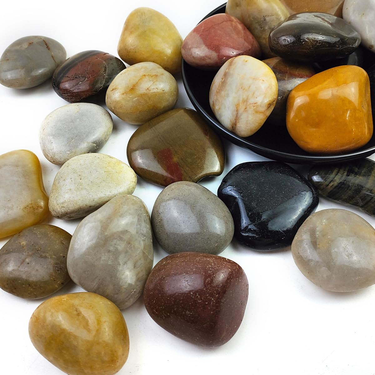 5LB Mixed Color River Rocks - 2-3 inch High Polished Decorative Pebbles ...
