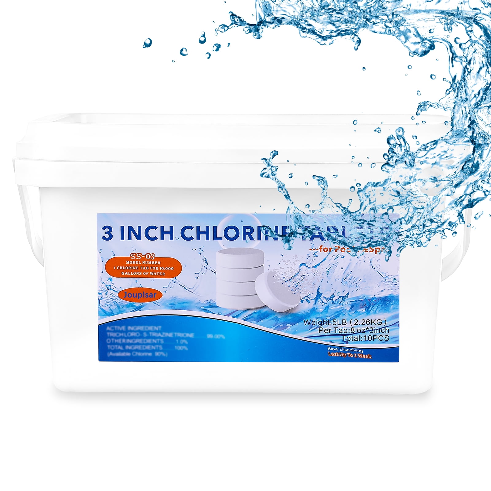Trichlor Pool Cleaner, 5LB Slow-Dissolve, 3-Inch Tablets, Lasts 7 Days ...
