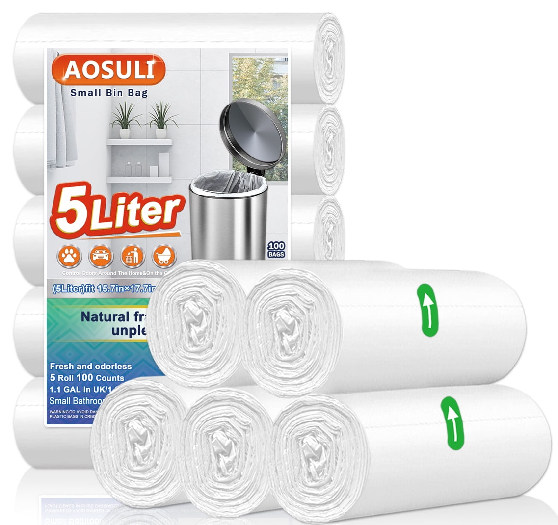 5Liter Bin Liners 100 Counts Small Bin Bags AOSULI 3-5L White Clear ...