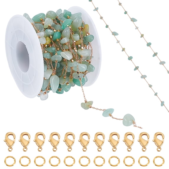 5M(16.4 Feet) Green Raw Gemstones Stone Chains for Jewelry Making 14K ...