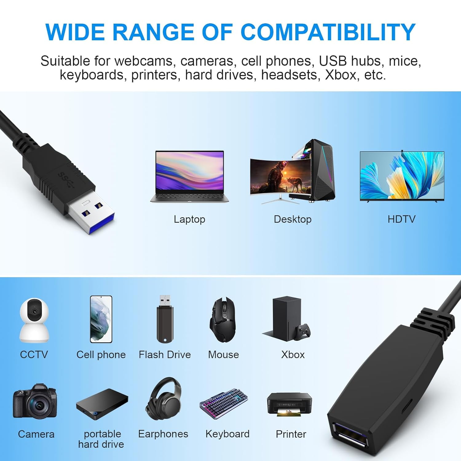 5M/16.5Ft Usb 3.0 Extension Cable Usb Extender Cable Usb Cord Extension ...