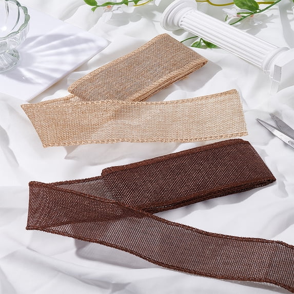 5M 2 Colors Polyester Imitation Linen Wrapping Ribbon Wired Plaid ...