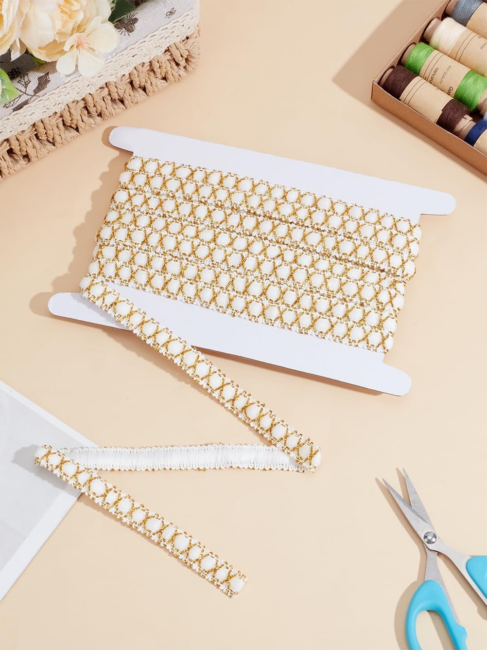 5M/5.47 Yard 1/2 inch(13mm) Polyester Metallic Lace Ribbon Decorative ...