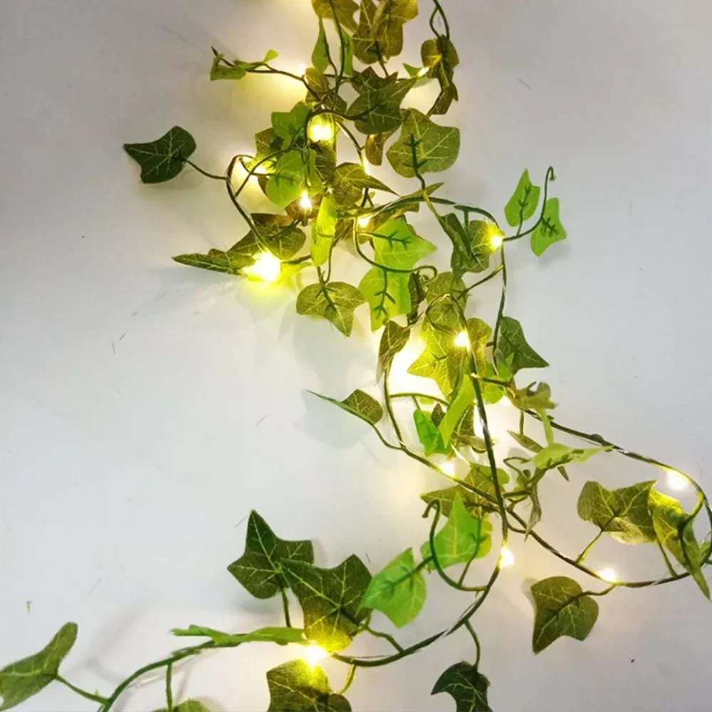 5M 50LED Green Leaf String Lights Artificial Vine for Wedding Party ...
