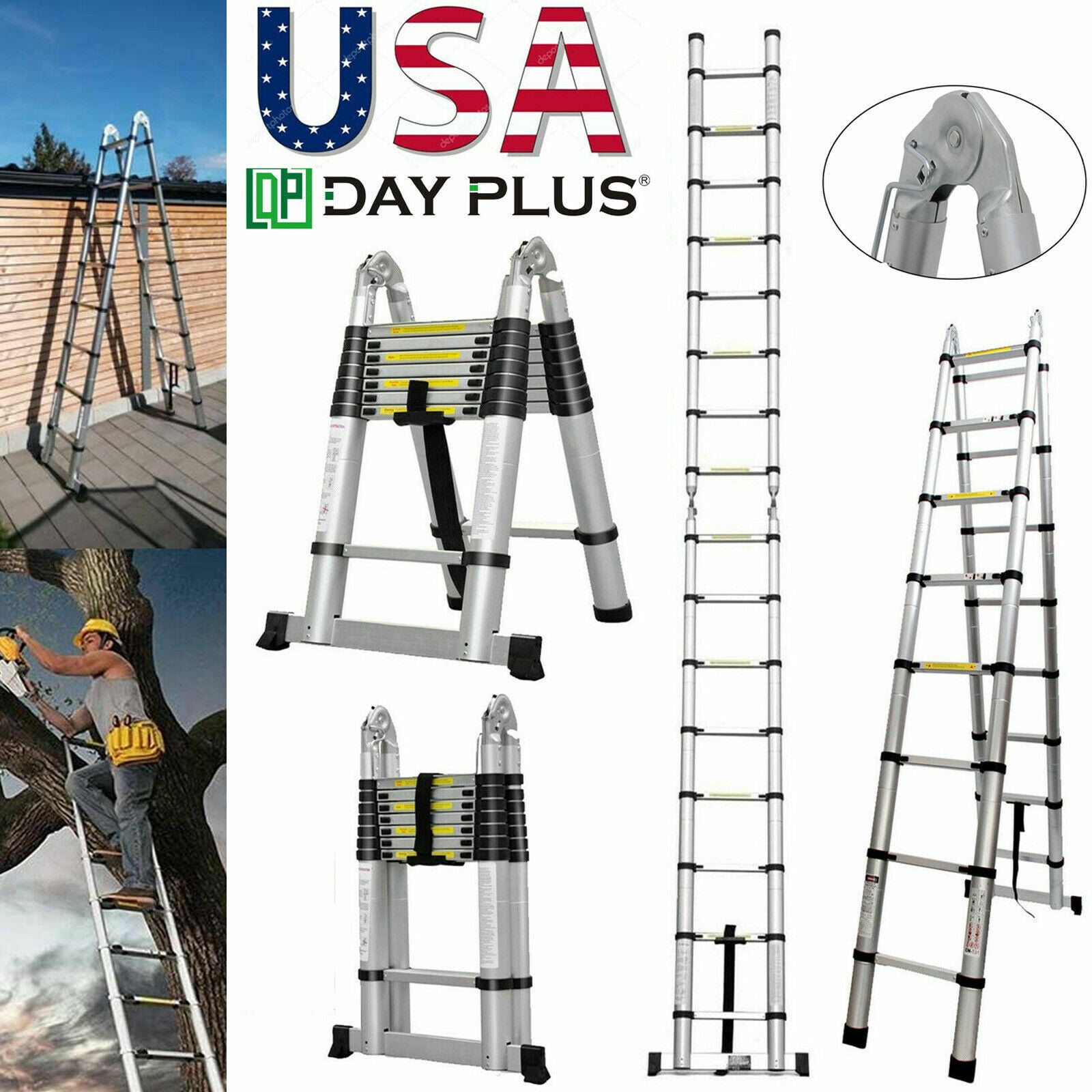 5M Aluminum Multi-use Extention Ladder Folding Telescopic A Frame 16 ...
