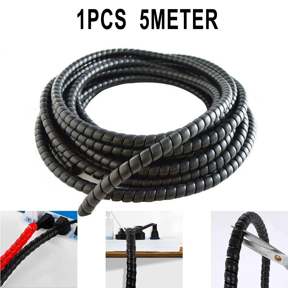 5M Black Cable Wire Protector Cable Organizer Management Pipe Spiral ...