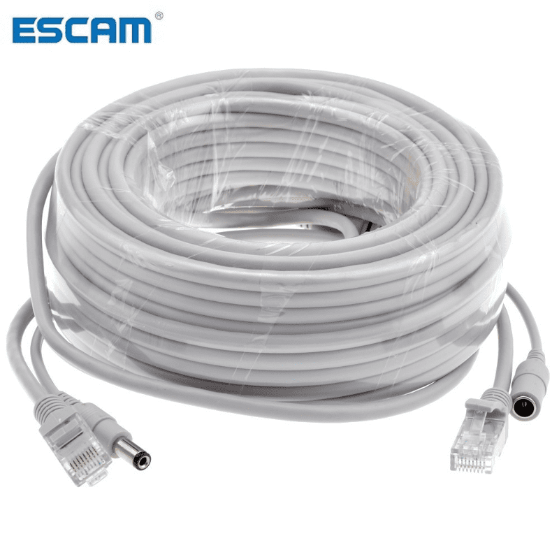 5M ESCAM 5M/10M/15M/20M/30M Optional Gray CAT5/CAT-5e Ethernet Cable RJ45 + DC Power CCTV ...