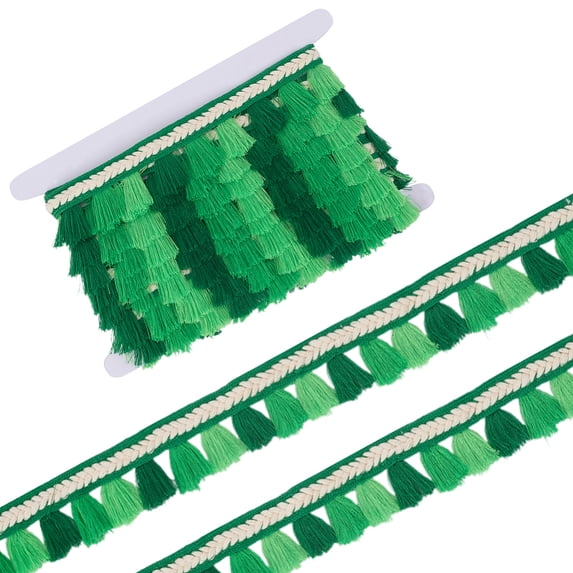 5M Ethnic Style Polyester Fringe Lace Trims Tassel Ribbons Green 1-1/2 ...