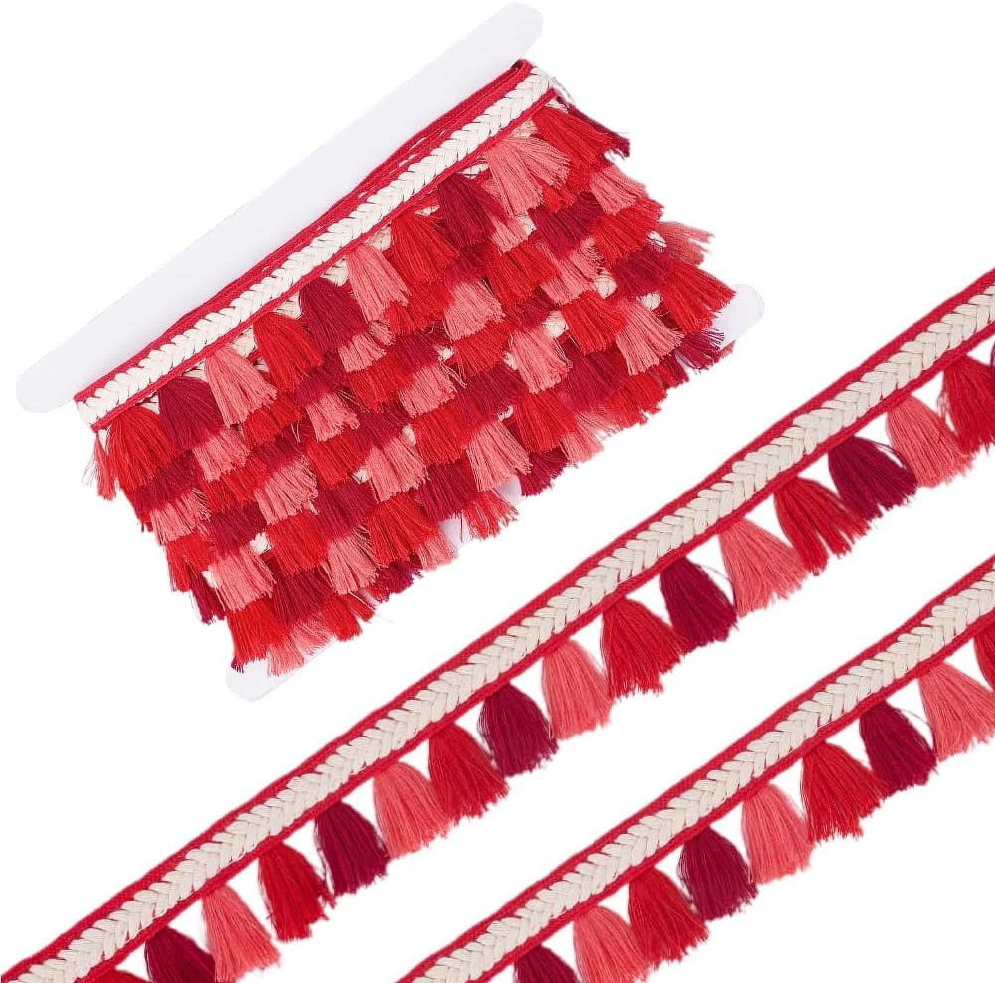 5M Ethnic style Polyester Fringe Lace Trims Tassel Ribbons Red 1-1/2 ...