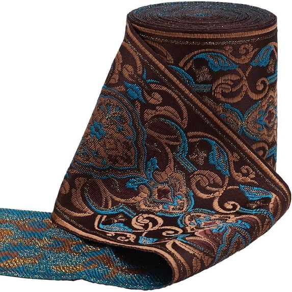 5M Polyester Flower Jacquard Ribbons for Clothing Ornament Deep Sky ...