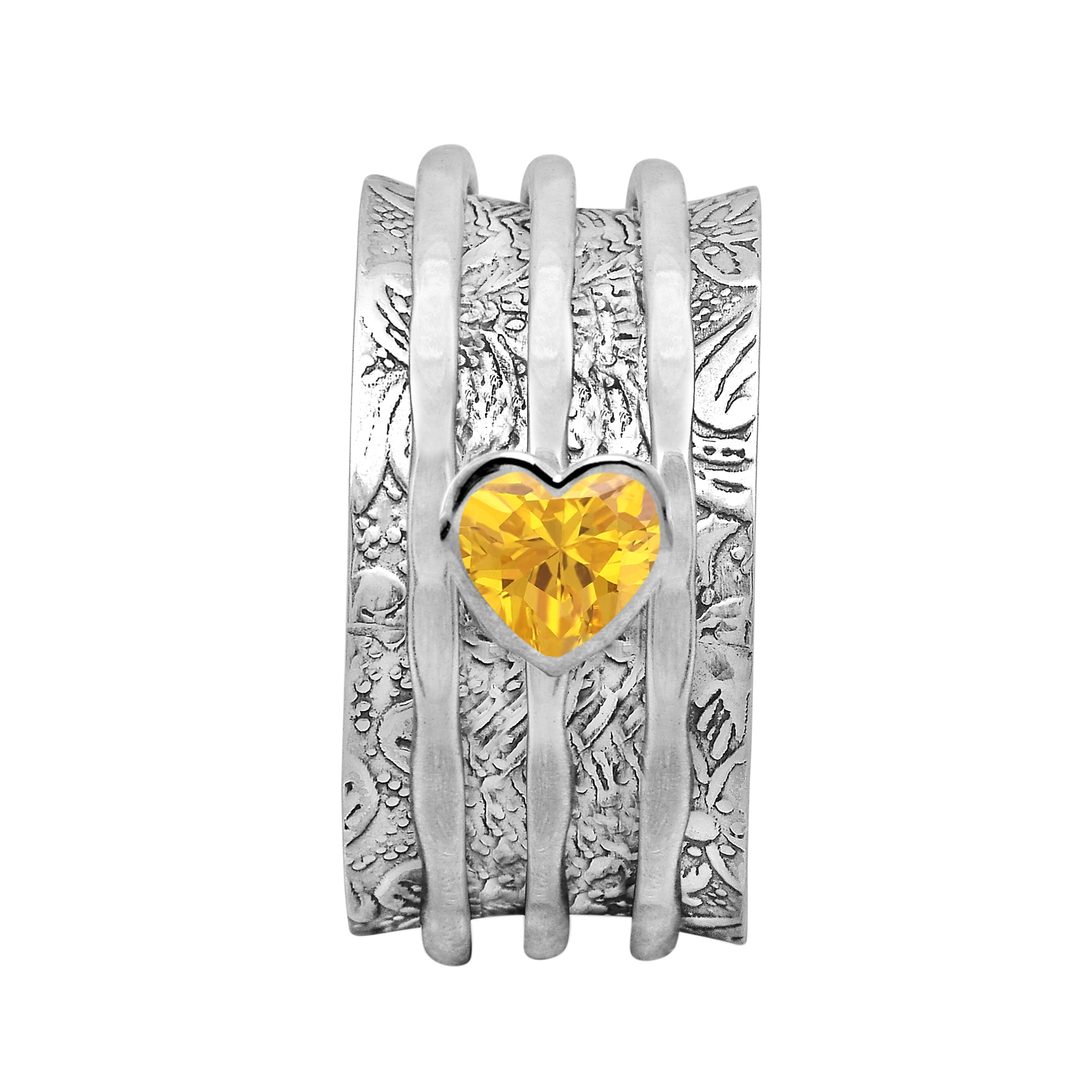 5MM Heart Citrine 925 Sterling Silver Meditation Anxiety Women Spinner ...