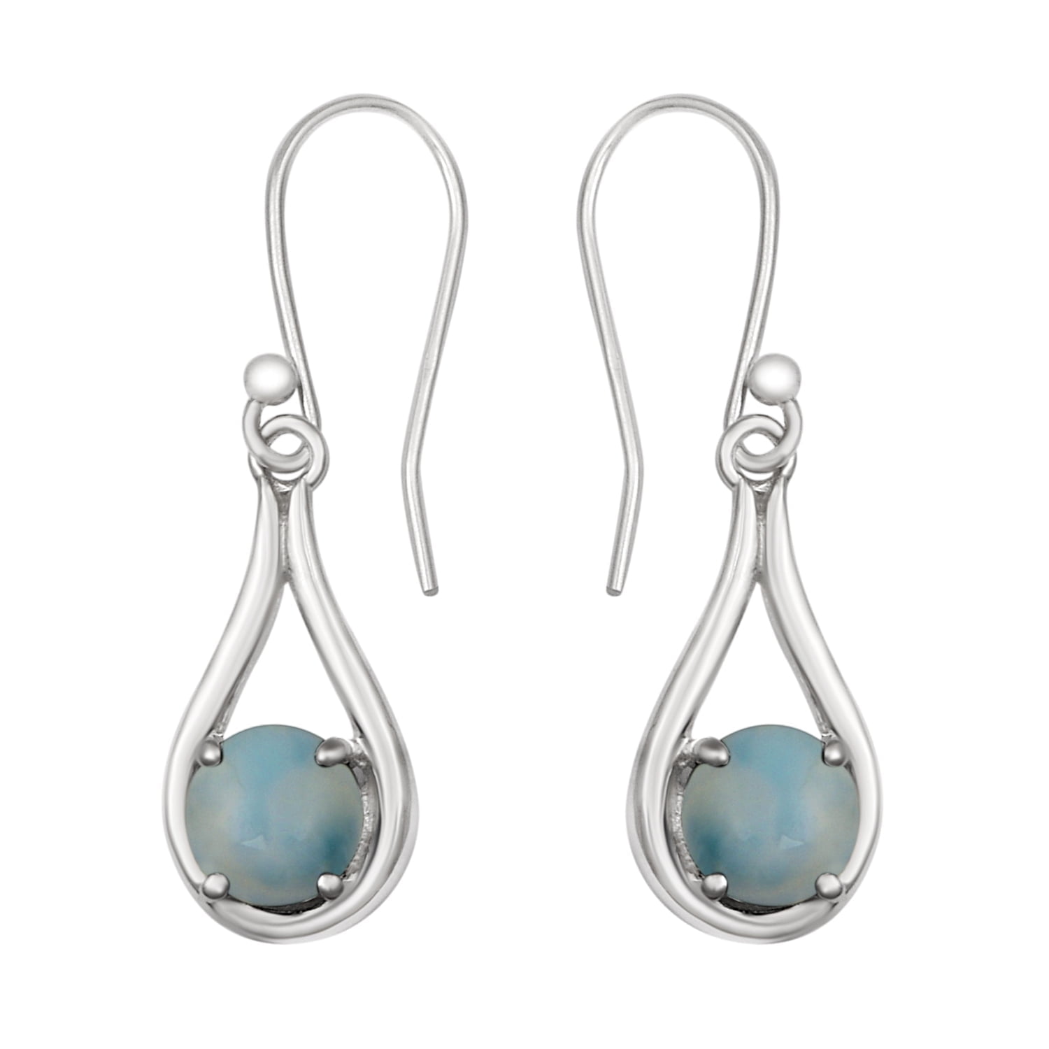 5MM Round Larimar 925 Sterling Silver Tear Drop Dangle Women Wire ...