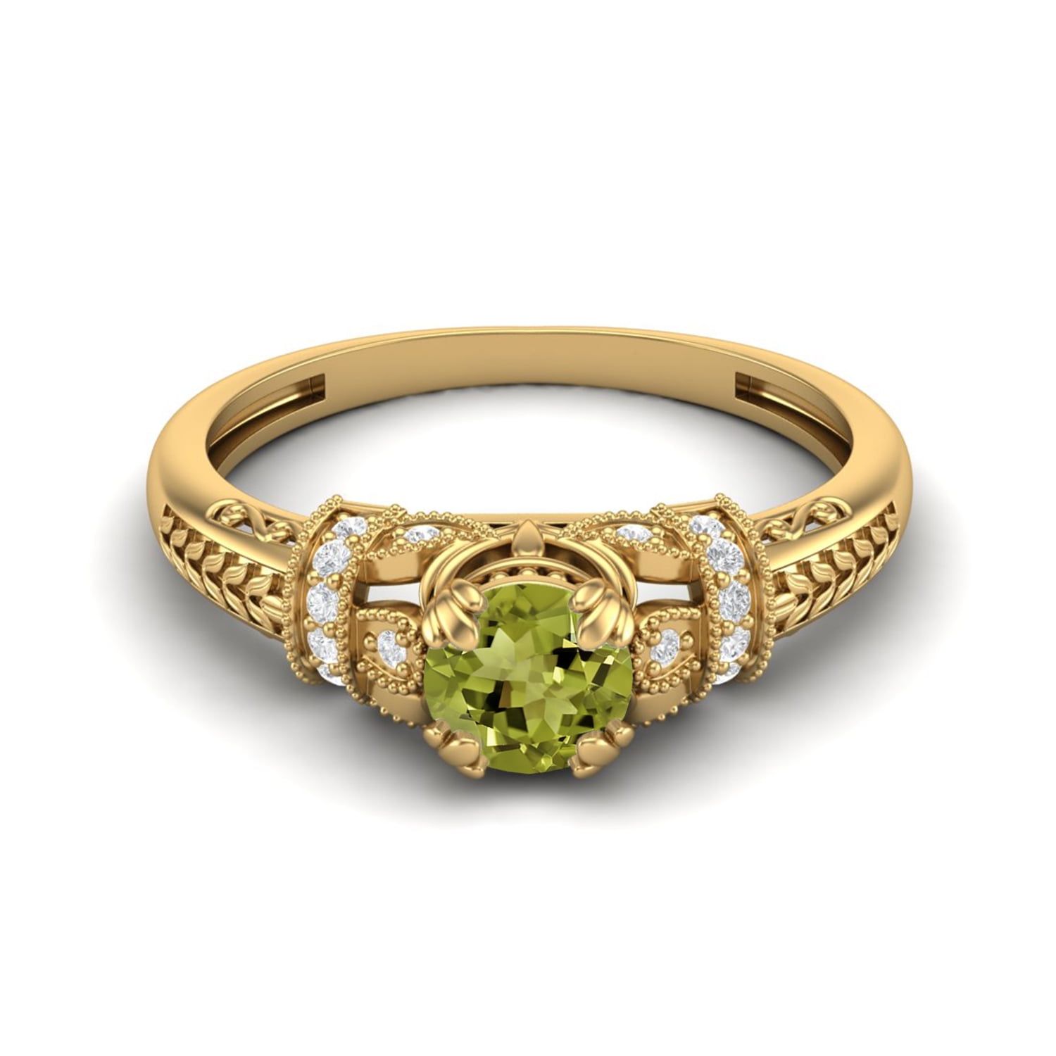5MM Round Shape Peridot 925 Sterling Silver Yellow Plated Blossom ...