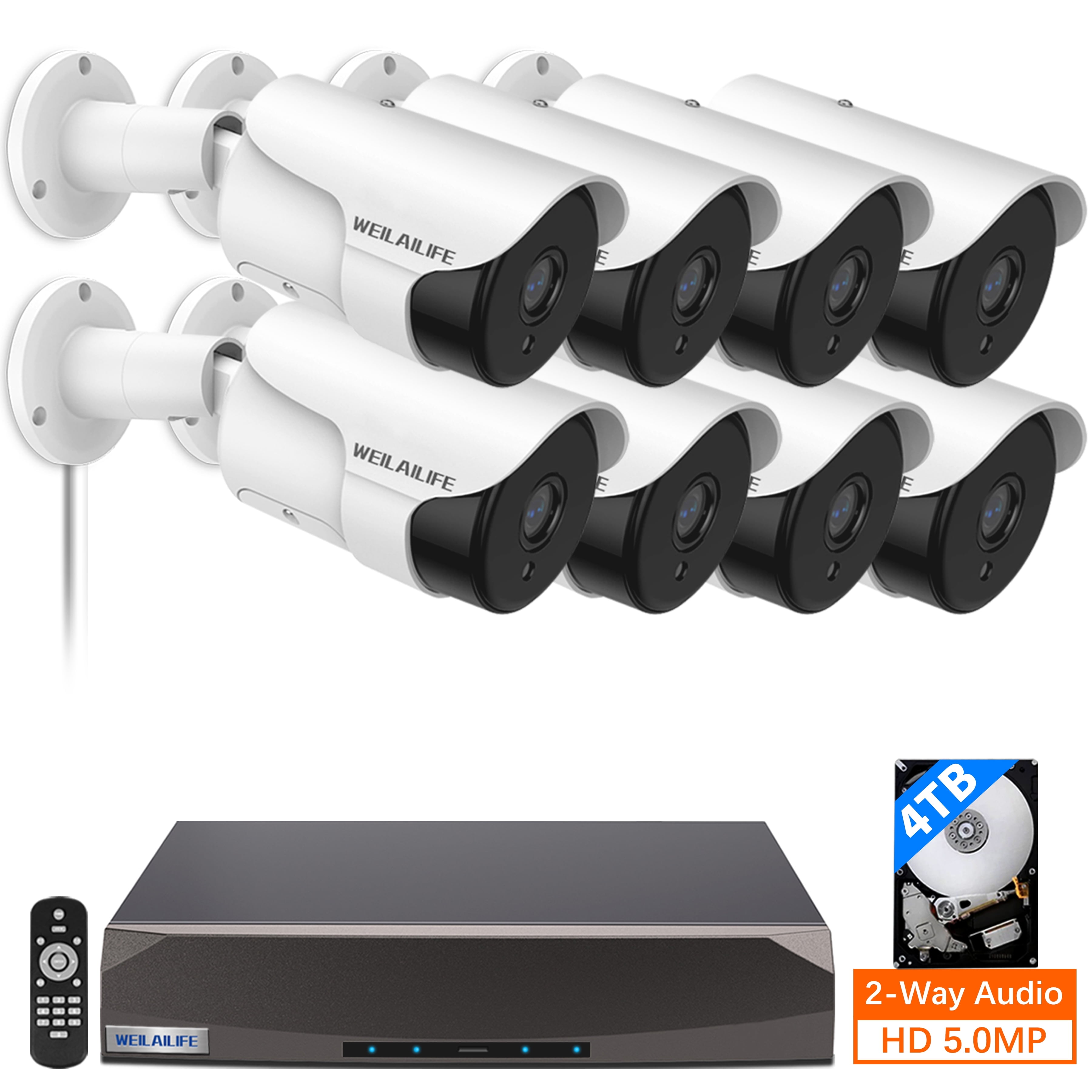 WEILAILIFE 5MP CCTV Camera Security System with 130° Wide Angle Lens ...