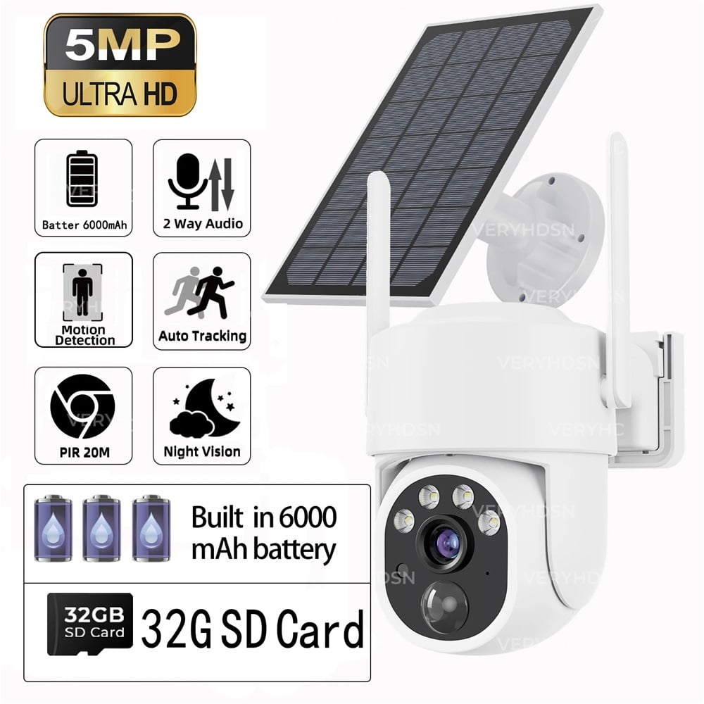 5MP Camera Wifi Outdoor Surveillance Security Camera Solar Panel ...