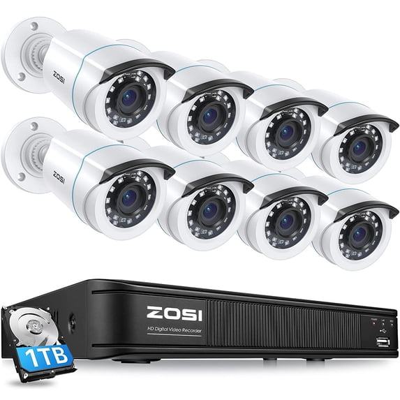 ZOSI 5MP Lite CCTV Security Camera System, 8CH DVR, Night Vision, 1TB ...