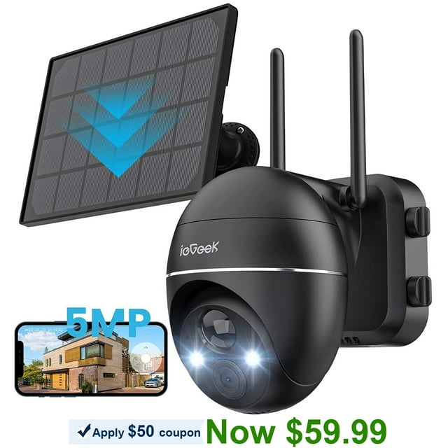 5MP PTZ Solar Security Cameras Outdoor, with Spotlight Siren, 360° View ...