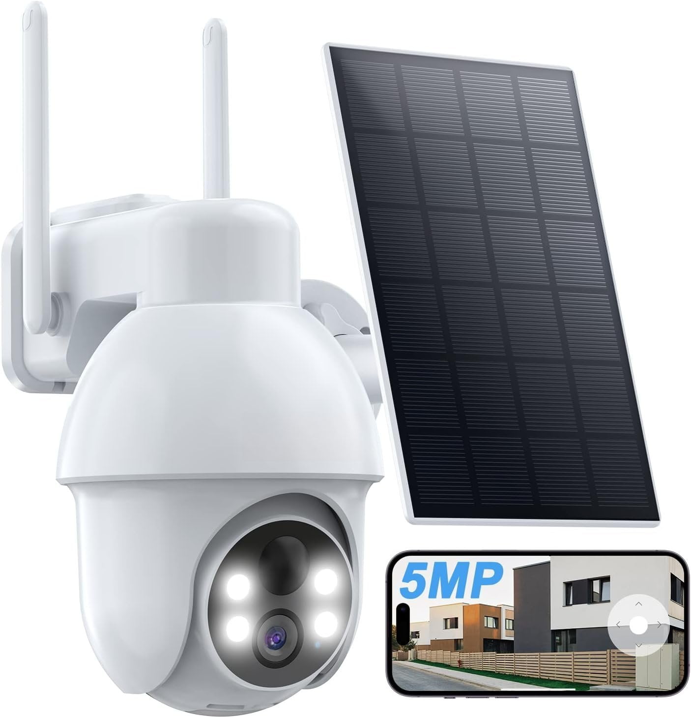 5MP Solar Camera Outdoor, Camera with 360?View, Pan and Tilt, Color ...