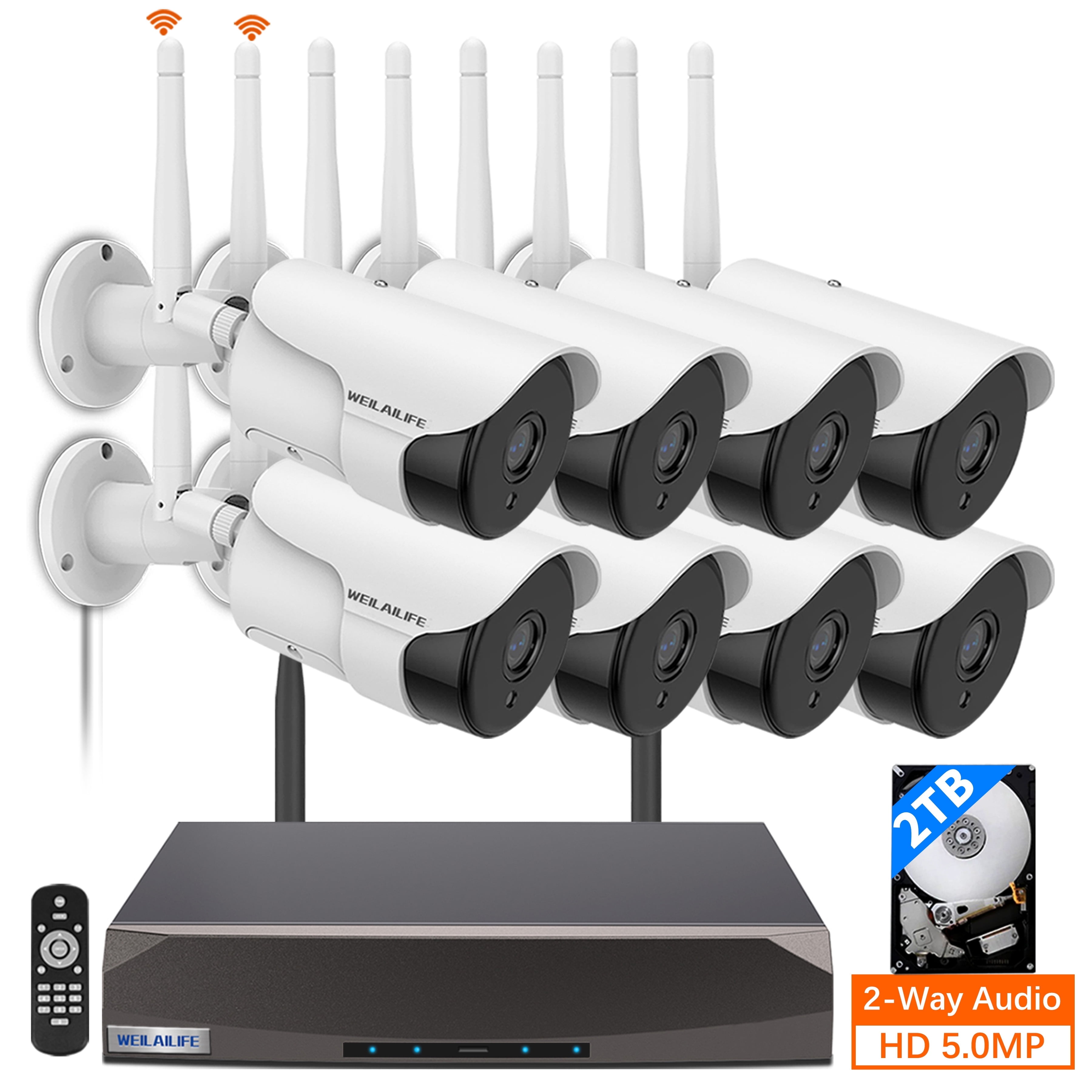WEILAILIFE 5MP Outdoor Wireless Security Camera System with 2-Way Audio ...