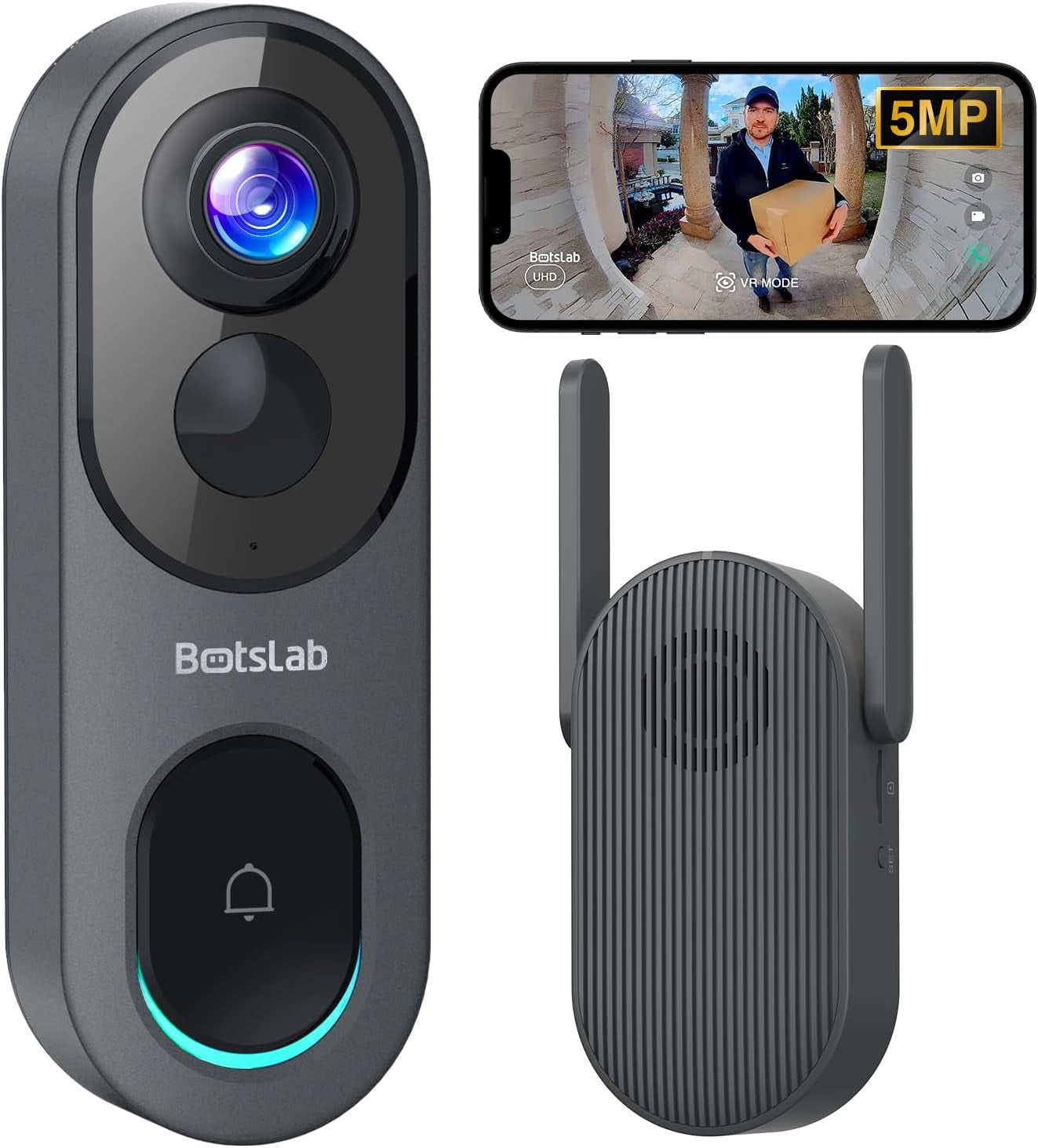 5MP Wireless Video Doorbell Camera,180° Head-to-Toe View, AI Motion ...