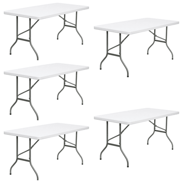 (5PACK) 30'' X 60'' Rectangular Granite White Plastic Folding Table ...