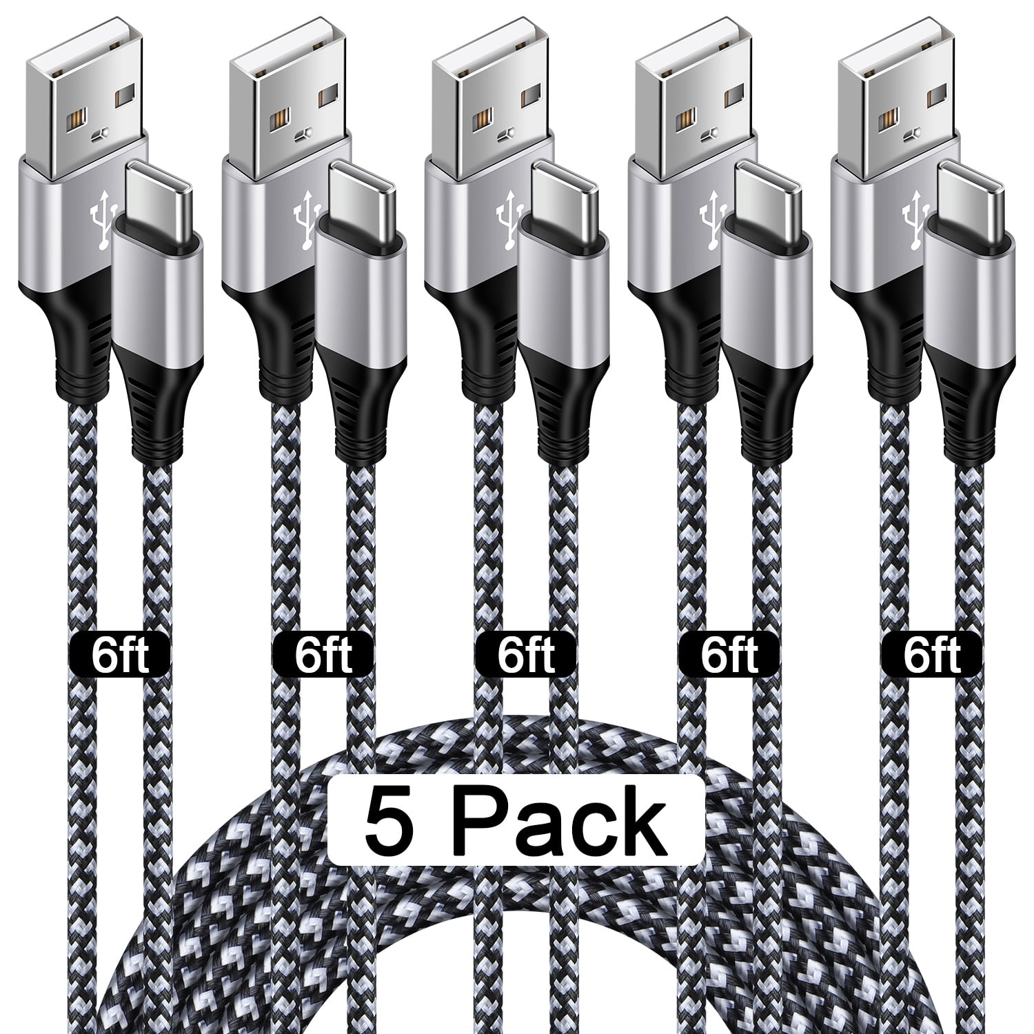5PACK Type C Charger Fast Charging Cable 6ft 6 feet,HopePow Usb A to ...