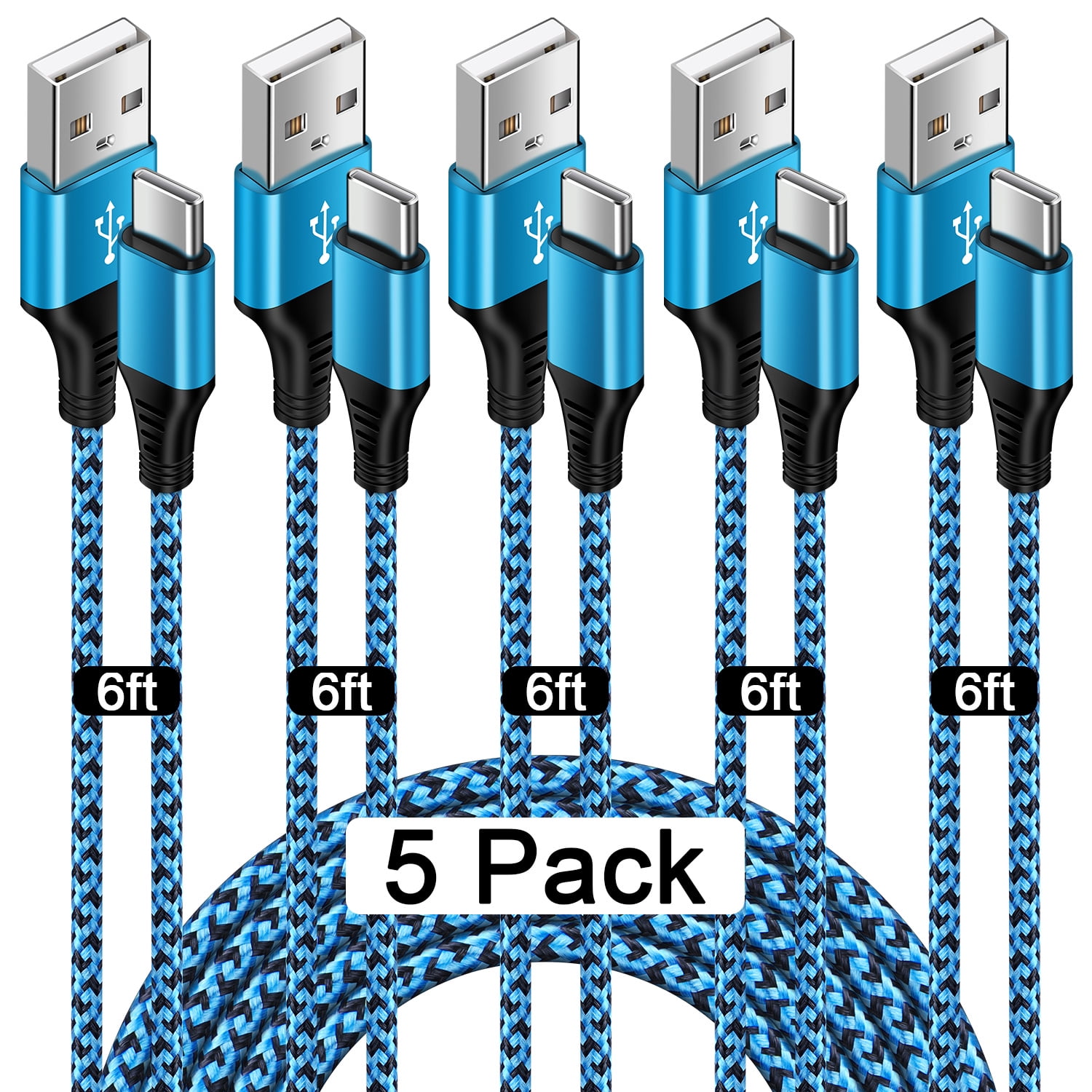 5PACK Type C Charger Fast Charging Cable 6ft 6 feet,HopePow Usb A to ...