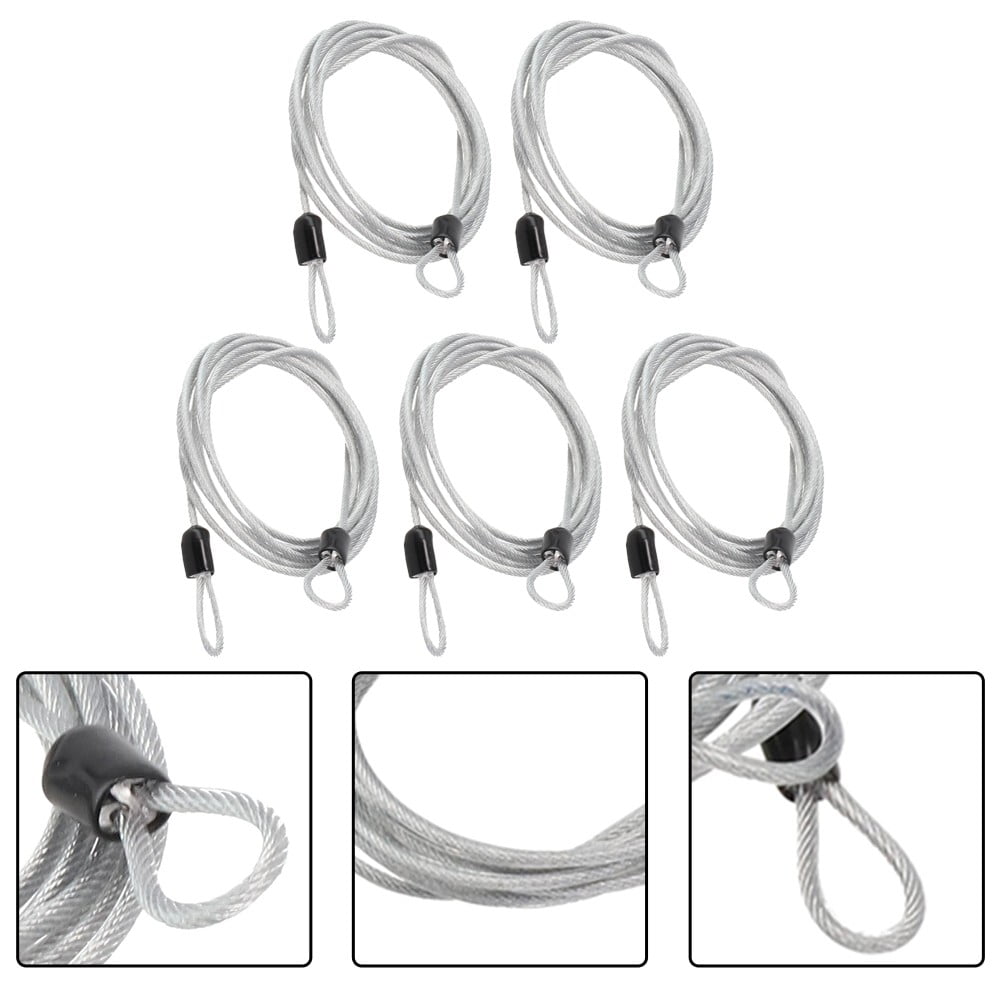 5PC 2M Lock Wire Braided Steel Double Loop Security Anti Theft Coil ...