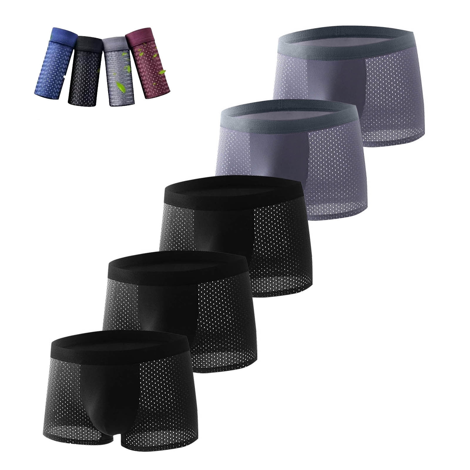 5PC Big & Tall Men's 4XL Black Underwear - 100% Polyester Mesh, Moisture Wicking, Breathable ...