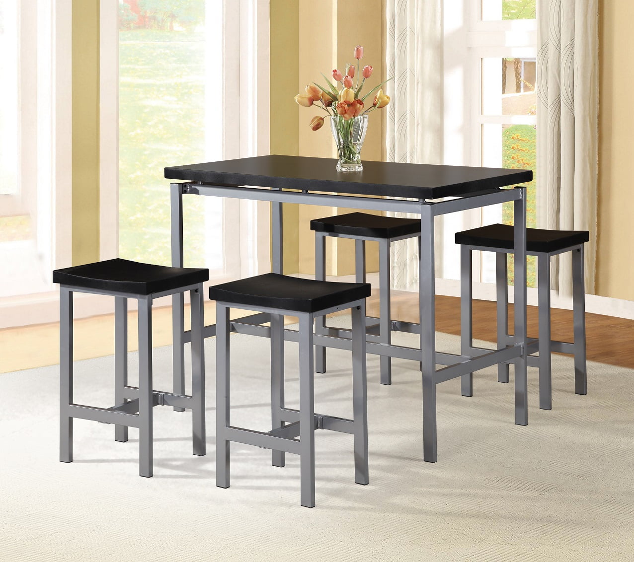 5PC Black Top Metal Counter Table Set with Saddle Stools - Walmart.com
