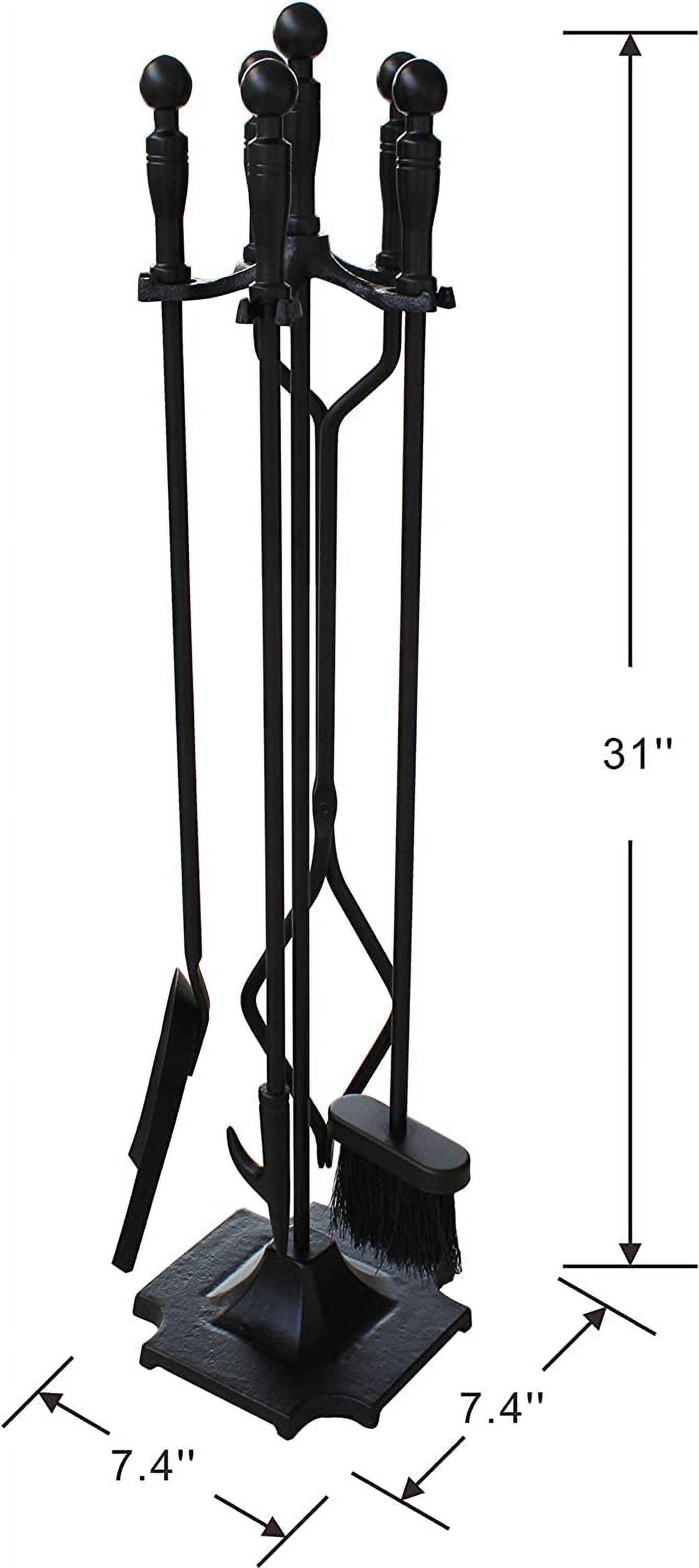 5PC Black Wrought Iron Fireplace Tools Set Hearth Wood Stove Log Tongs ...