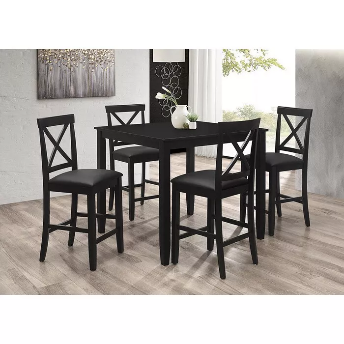 5PC Counter Dining Set, Wooden Square Dining Table, X-Back Counter ...