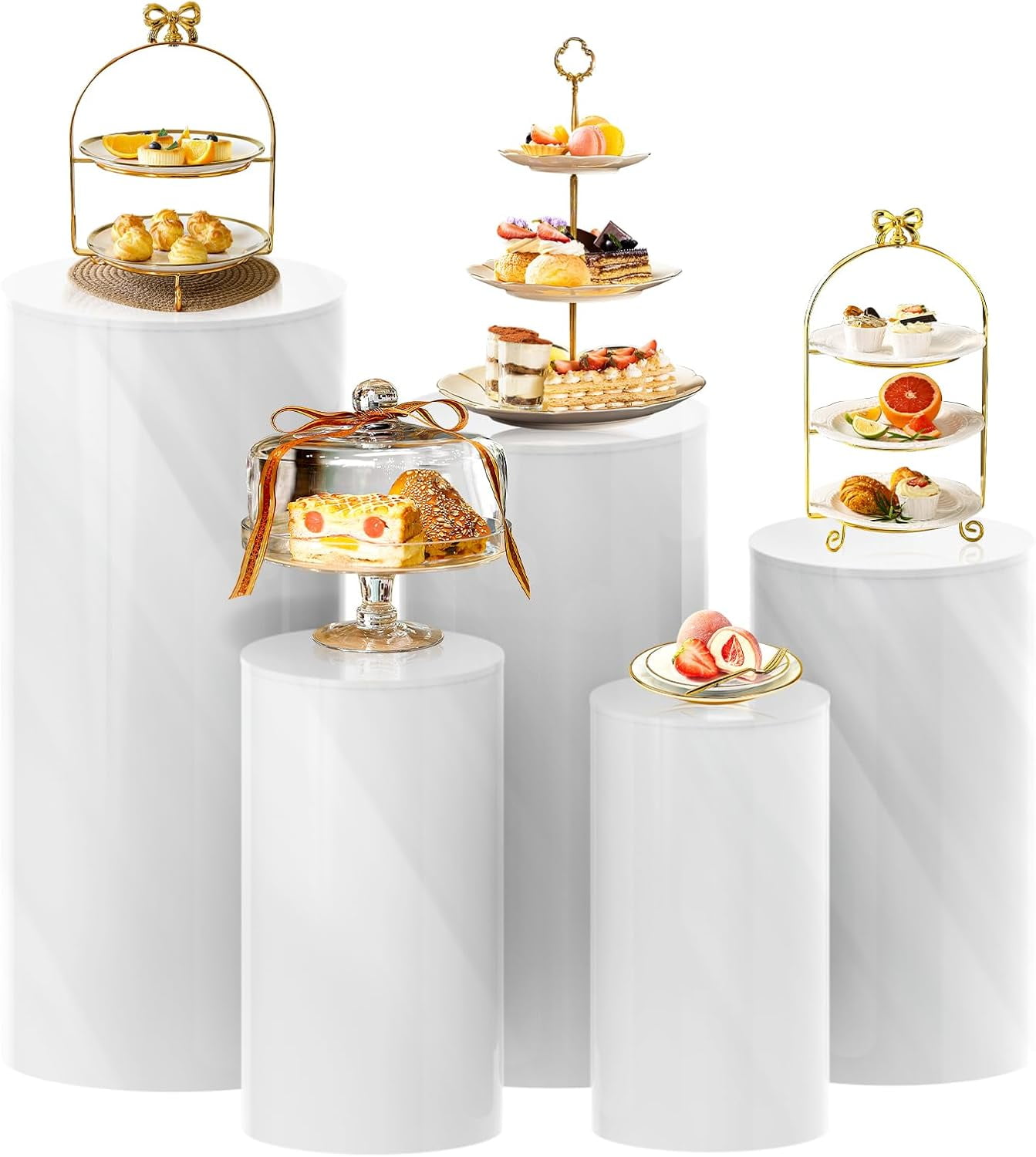 5PC Cylinder Pedestal Stands for Party, White Round Large Cylinder ...