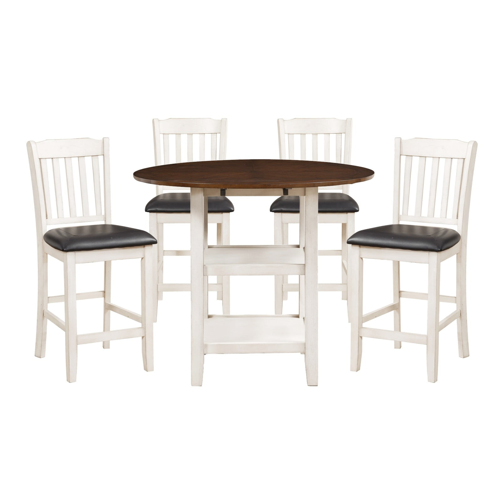5PC Dining Set, 1 Counter Height Set Table with 2 Bottom Shelves & Drop ...