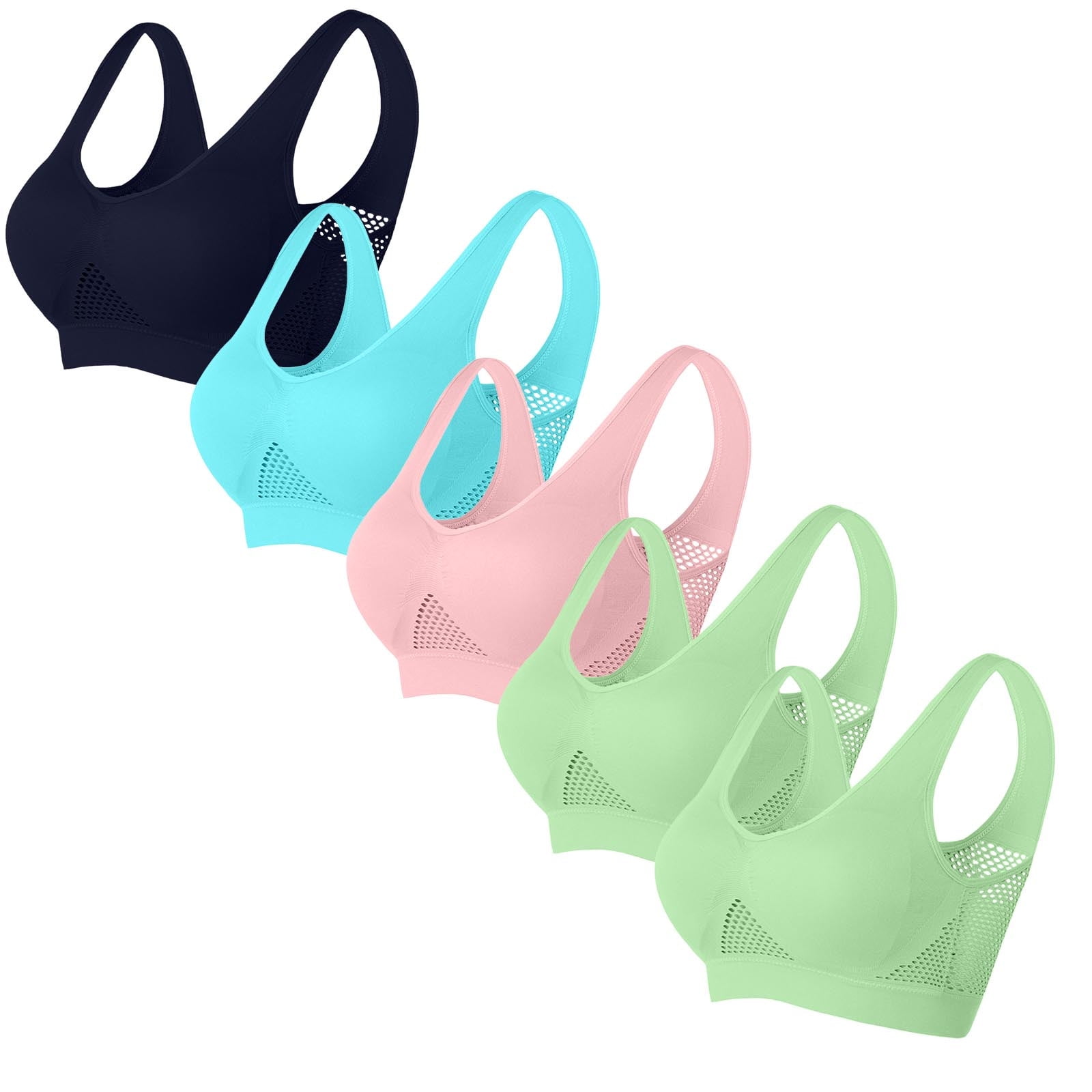 5PC High Support Sports Solid Color Bras for Women Racerback Running ...