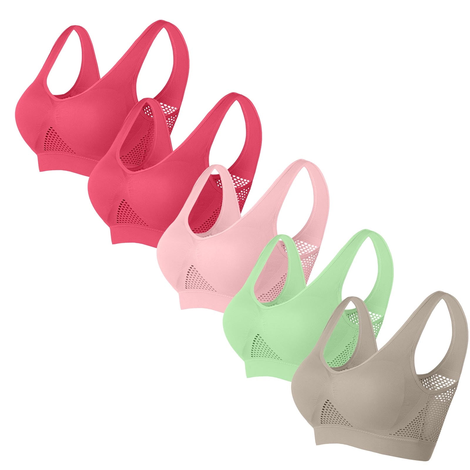 5PC High Support Sports Solid Color Bras for Women Racerback Running ...