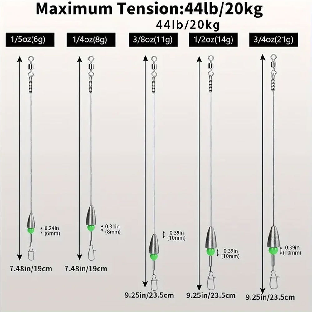 5PC Lure Steel Wire Leader with Snap Lead Sinker Swivel Strong Tension ...