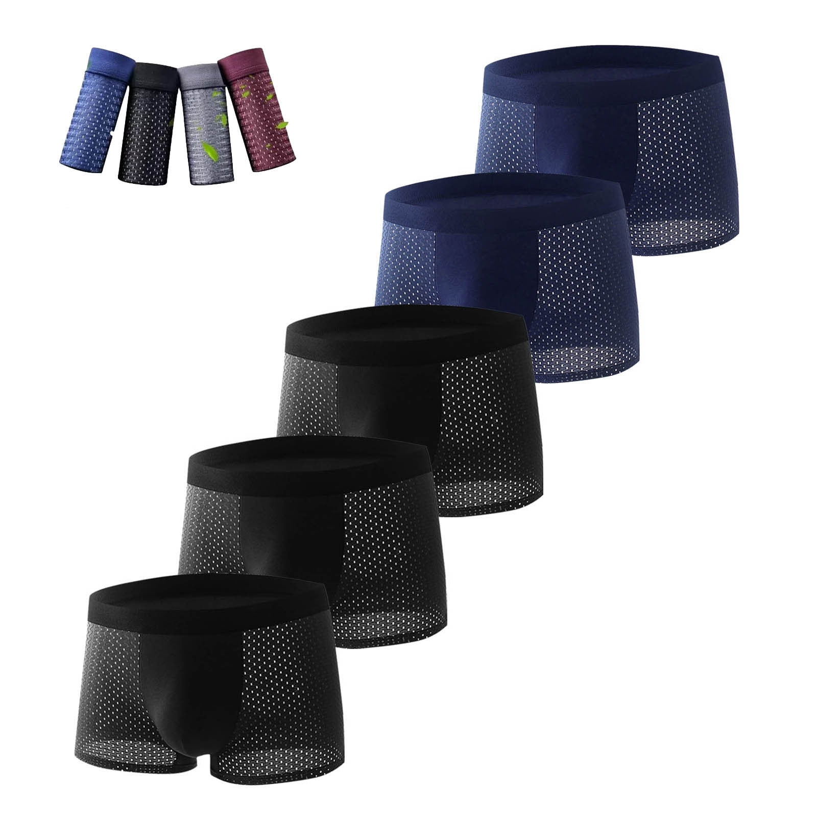 5PC Men's Polyester Boxer Briefs, Breathable Mesh, Moisture Wicking ...