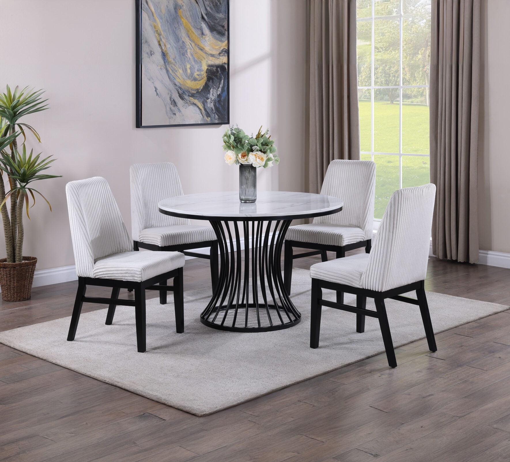 5PC Modern Style Dining Set, Faux Marble Round Table with Cage Like ...