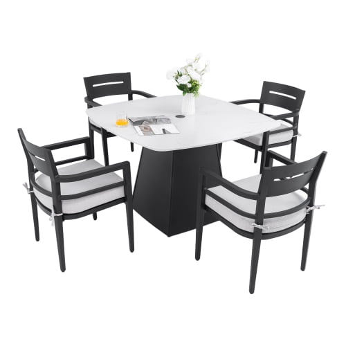 5PC Outdoor Patio Dining Set Squircle Table with Greek White Marble ...