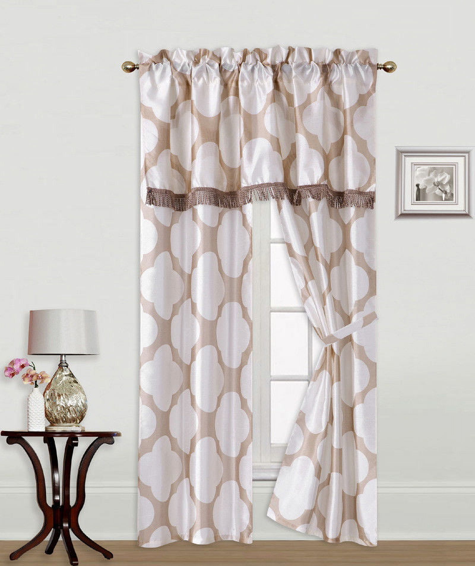 5PC SET SOLID ROD POCKET WINDOW CURTAIN WITH VALANCE AND TIE BACK R3 ...