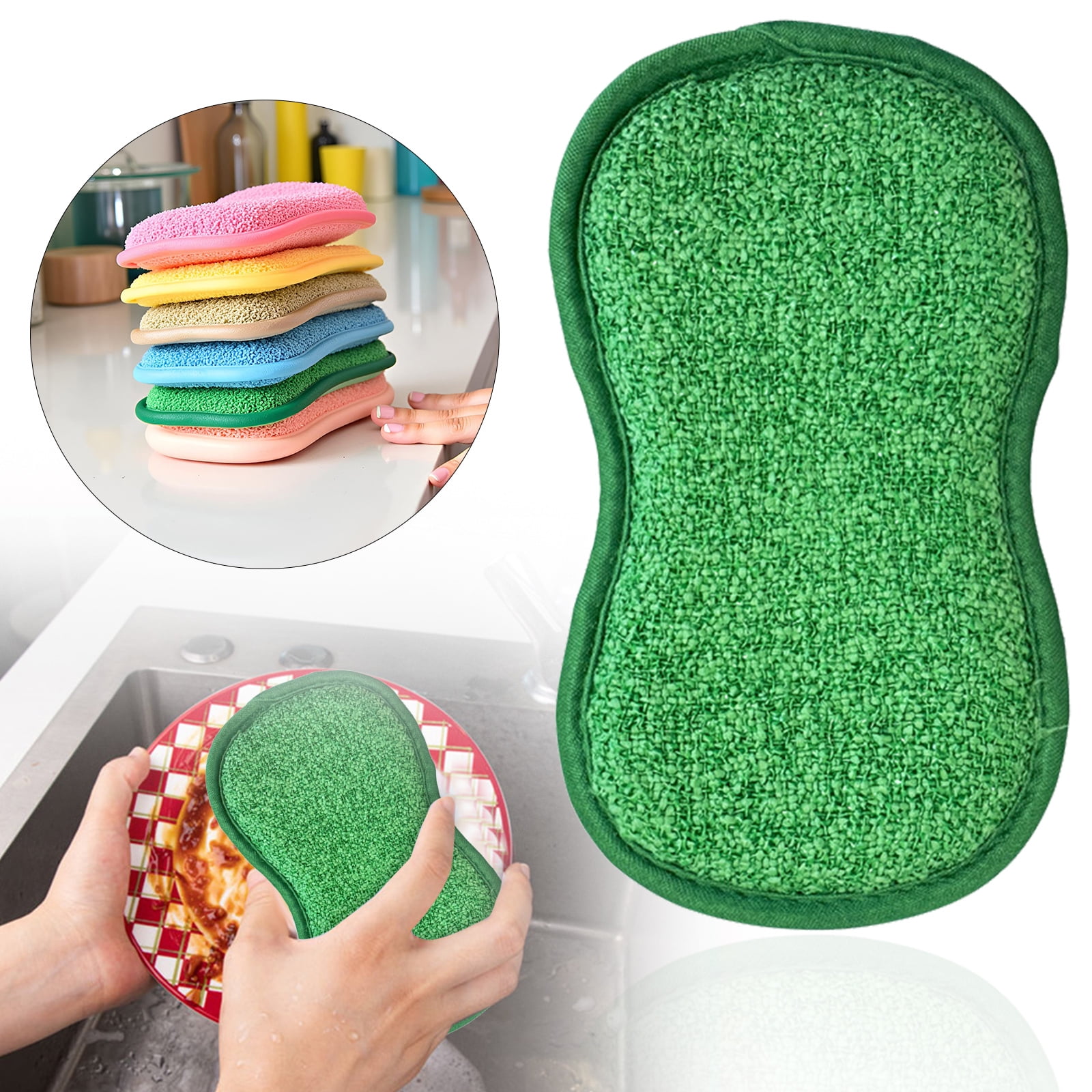 5PC Scrub Sponge, Microfiber Kitchen Scrub Sponges, Dual Side Reusable ...