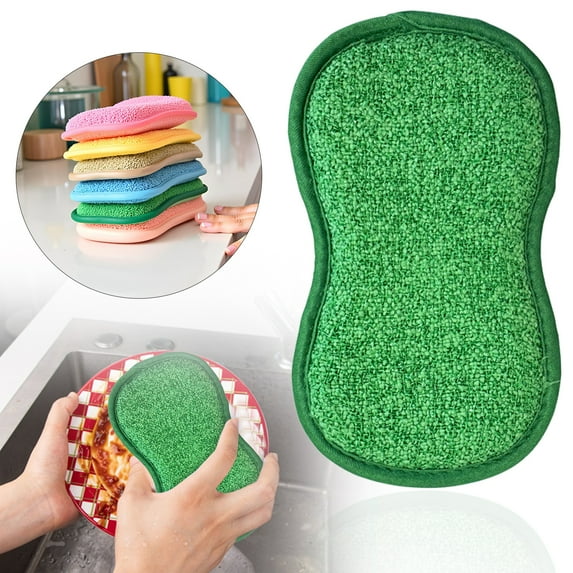 5PC Scrub Sponge, Microfiber Kitchen Scrub Sponges, Dual Side Reusable ...