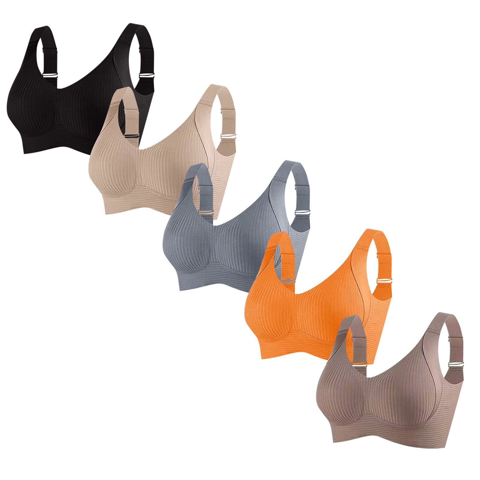 5PC Seamless Wireless Push-Up Bras - Women's Breathable Underwear, Side ...