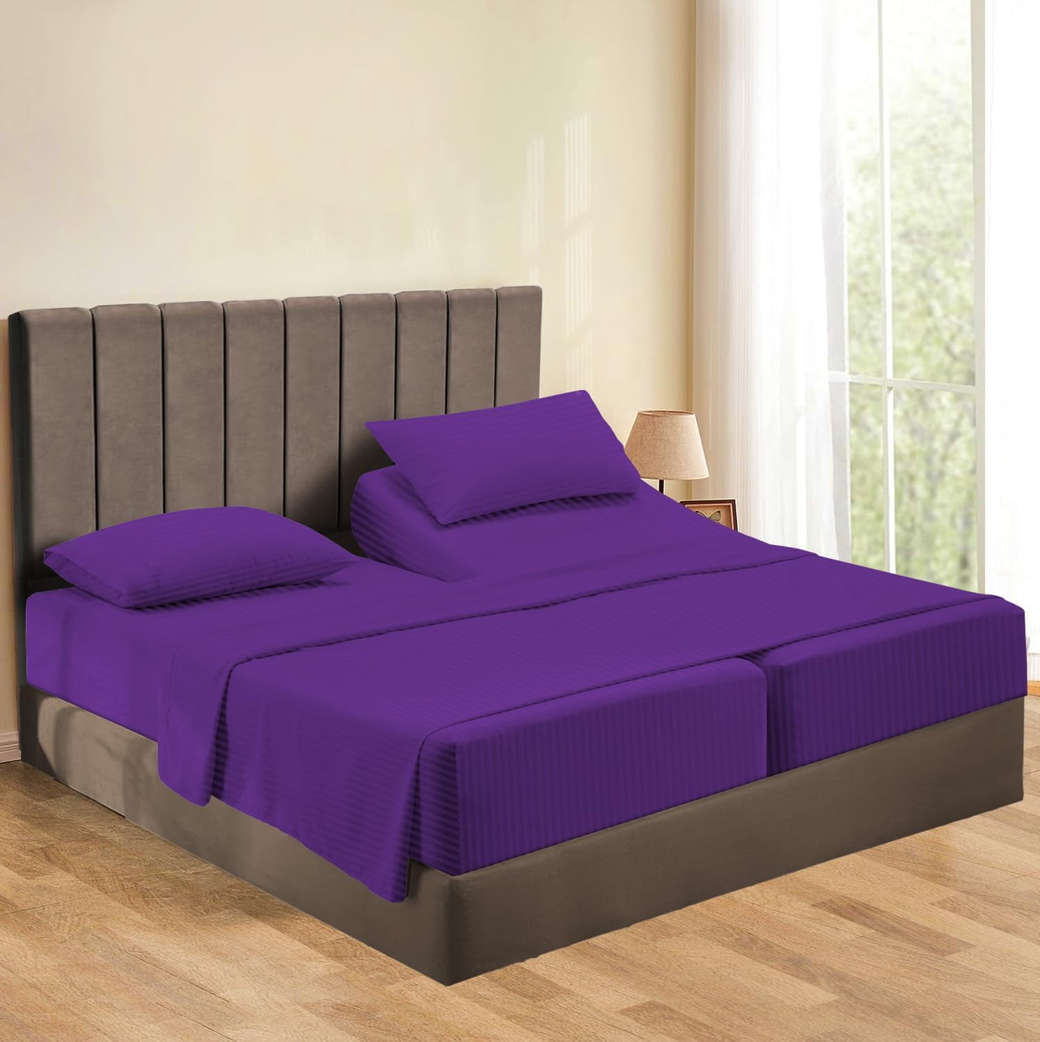 5PC Split Cal-King Sheets Sets for Adjustable 600-TC Organic Cotton ...