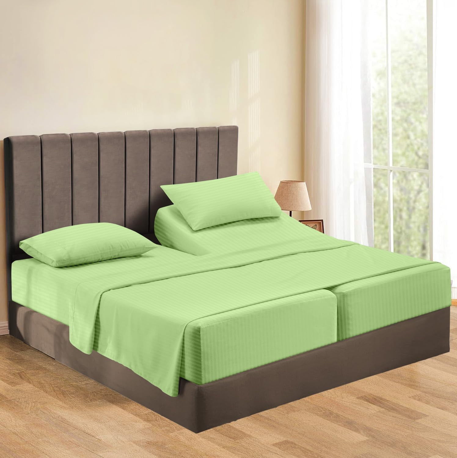 5PC Split Cal-King Sheets Sets for Adjustable 600-TC Organic Cotton ...